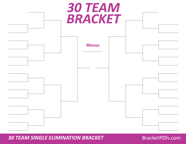 30 Team Bracket Single Elimination Printable Pink Color Bracket