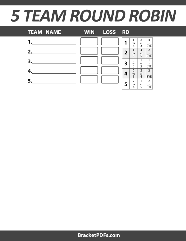 Team Round Robin Printable Schedule 1610 Hot Picture