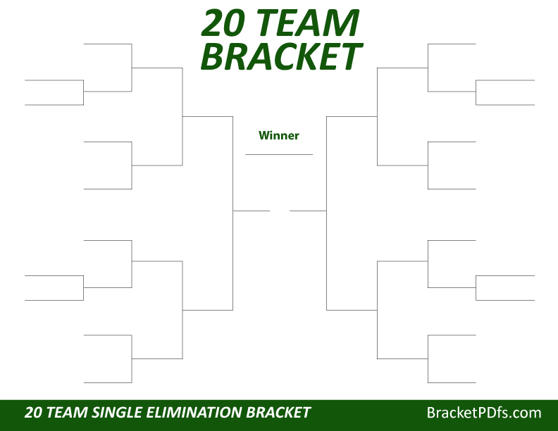 20 Team Bracket Single Elimination Printable Bracket In 14 Different 