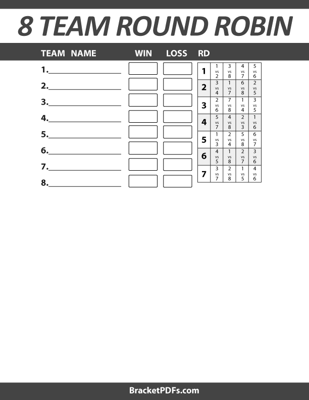 8 Team Round Robin Printable Schedule